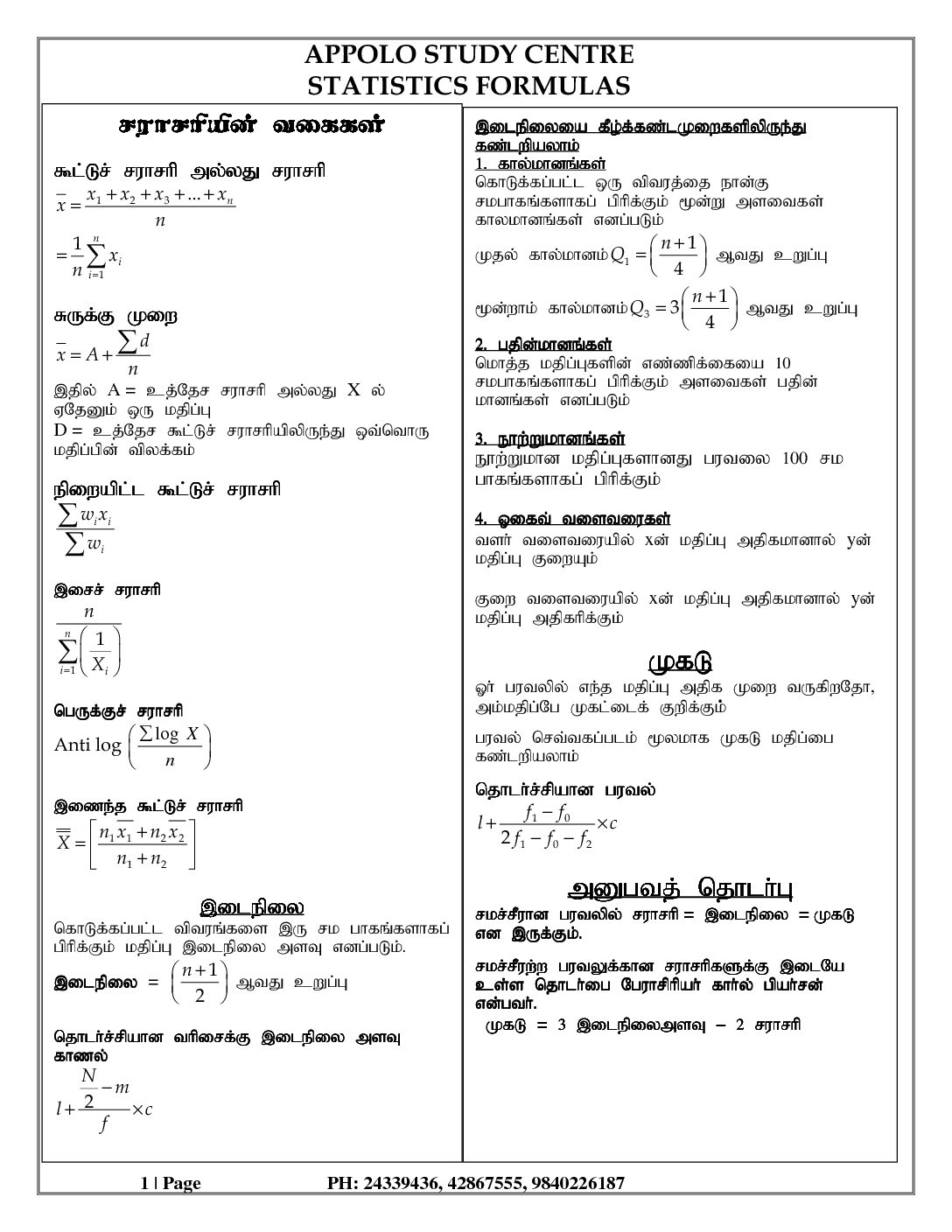 Statistics Formulas