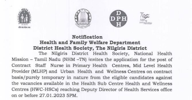 Nilgiris DHS Recruitment 2023 63 Staff Nurse Posts - WINMEEN