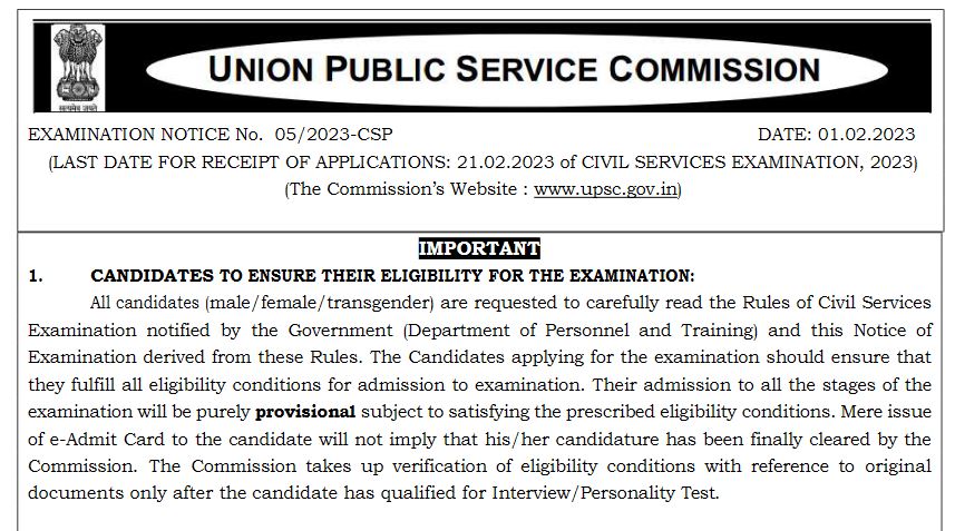 UPSC Civil Services Examination 2023 1105 Vacancies - WINMEEN